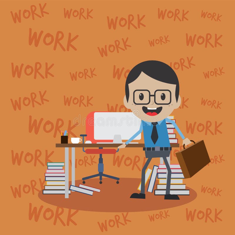 Office Worker on the Job Full Task Employee Cartoon Stock Illustration ...