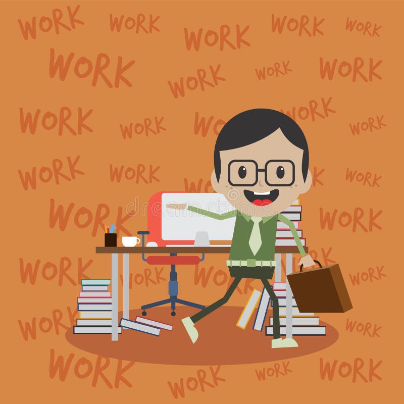 Office Worker on the Job Full Task Employee Cartoon Stock Illustration ...