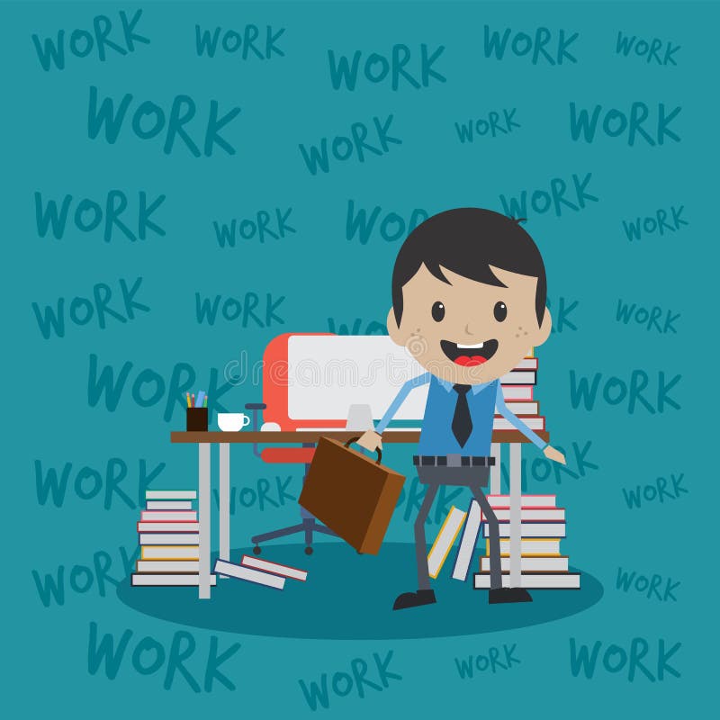 Office Worker on the Job Full Task Employee Cartoon Stock Illustration ...
