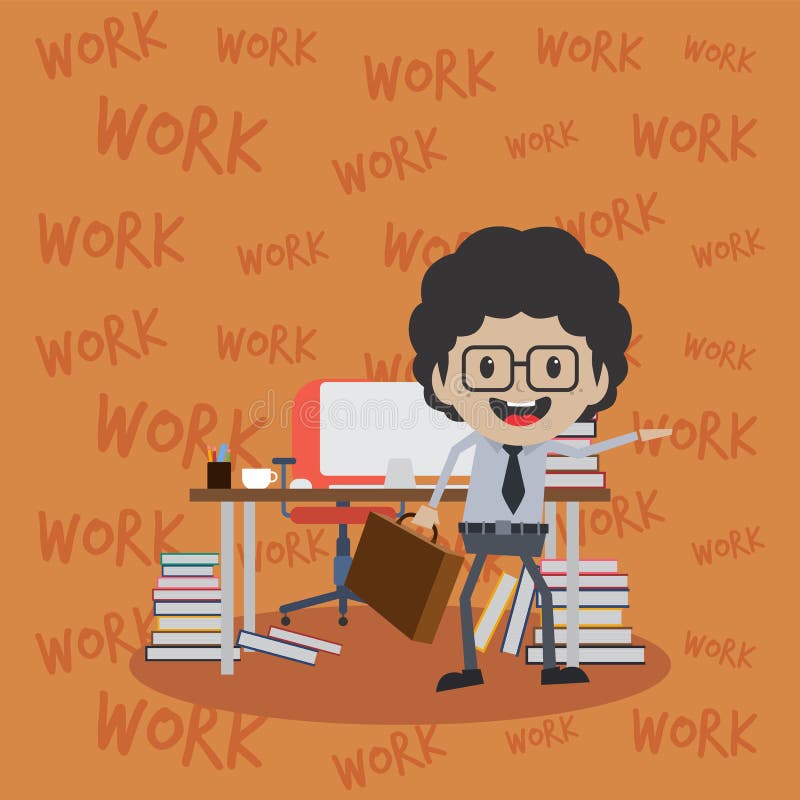 Office Worker on the Job Full Task Employee Cartoon Stock Illustration ...