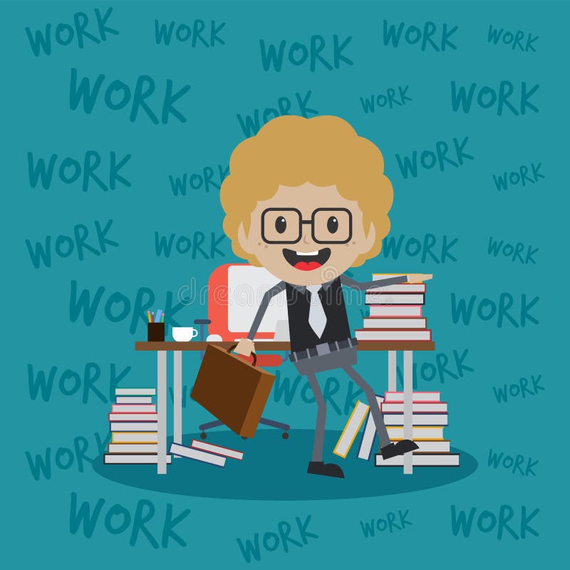 Office Worker on the Job Full Task Employee Cartoon Stock Illustration ...
