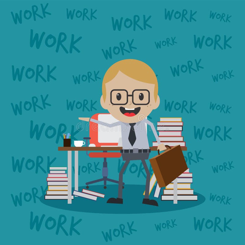 Office Worker on the Job Full Task Employee Cartoon Stock Illustration ...