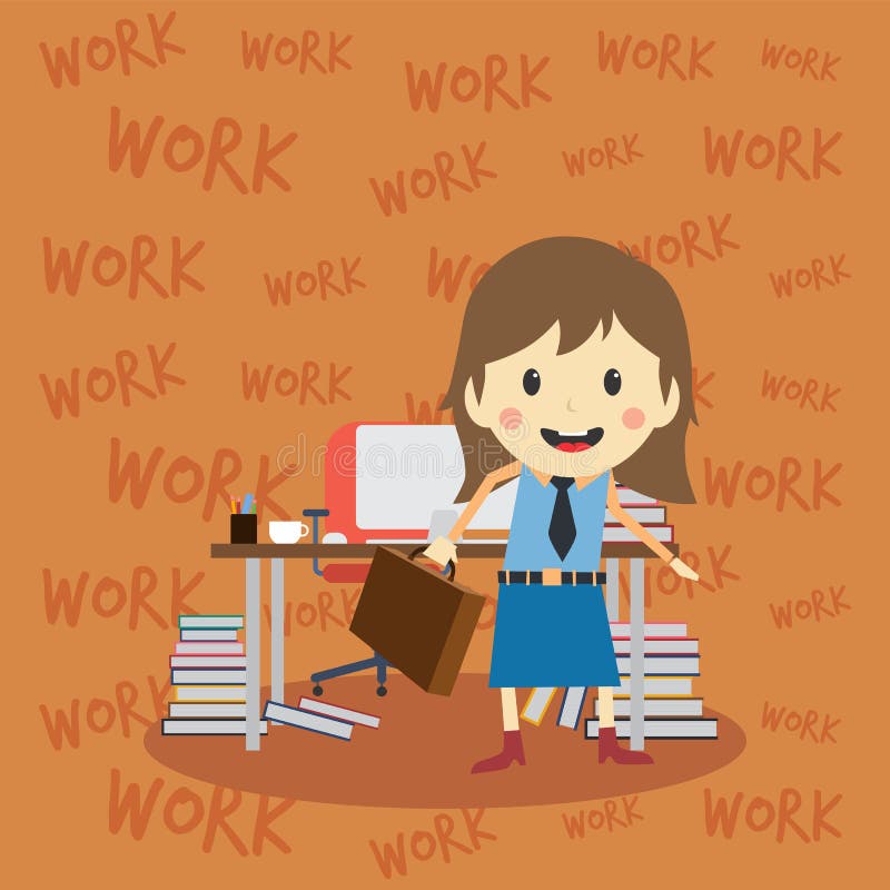 Office Worker on the Job Full Task Employee Cartoon Stock Illustration ...