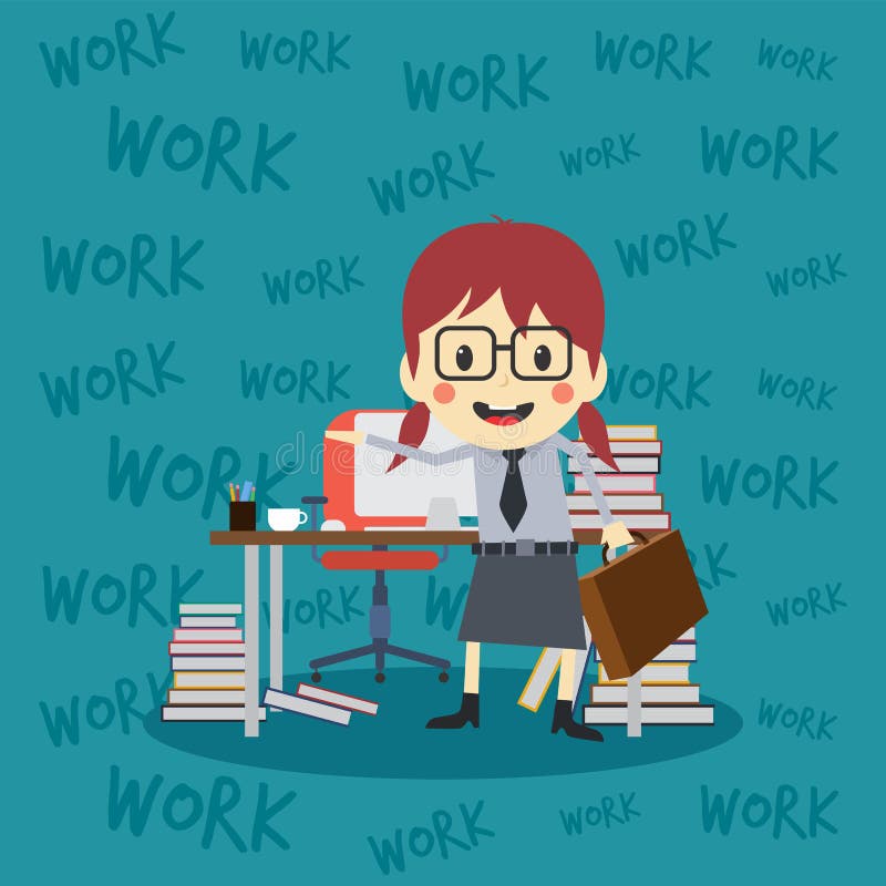 Office Worker on the Job Full Task Employee Cartoon Stock Illustration ...
