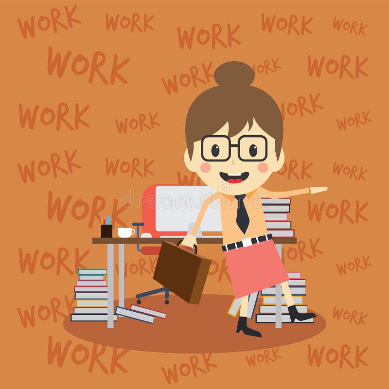 Office Worker on the Job Full Task Employee Cartoon Stock Illustration ...