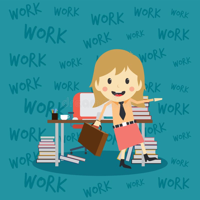 Office Worker on the Job Full Task Employee Cartoon Stock Illustration ...