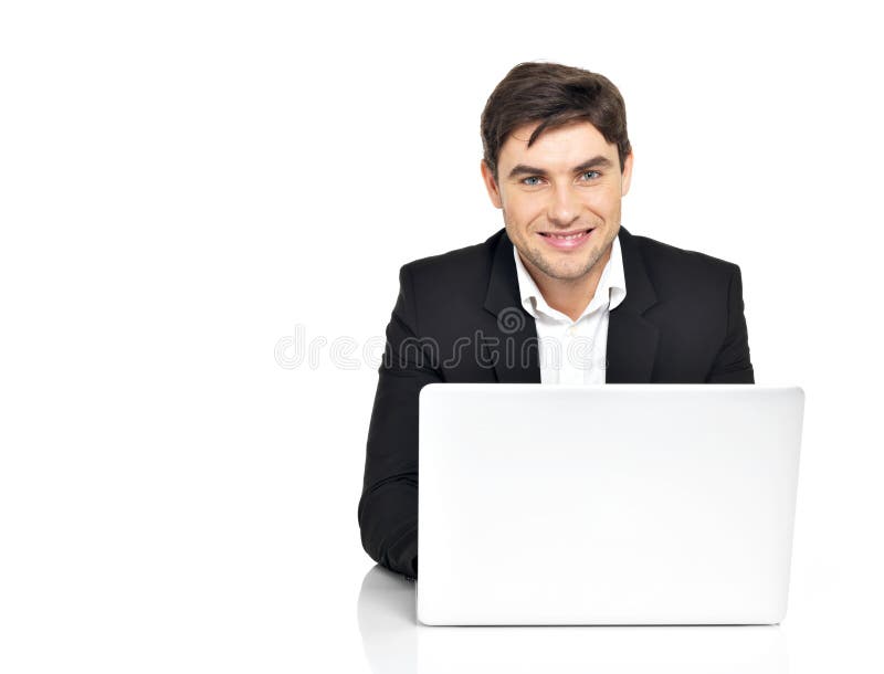 Office Worker with Laptop Sitting on the Table Stock Image - Image of ...