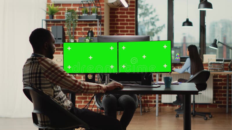 Greenscreen Template on Pc in Office Stock Video - Video of business ...