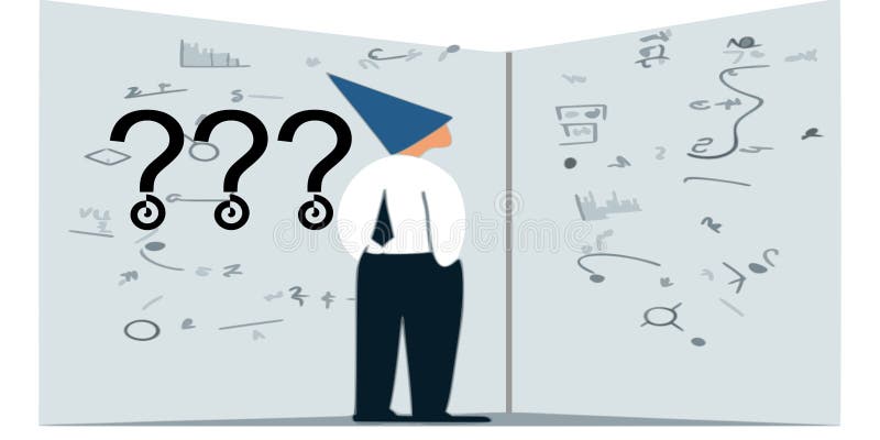 Office Worker Looking at Wall Equation Wearing Dunce Cap Vector ...