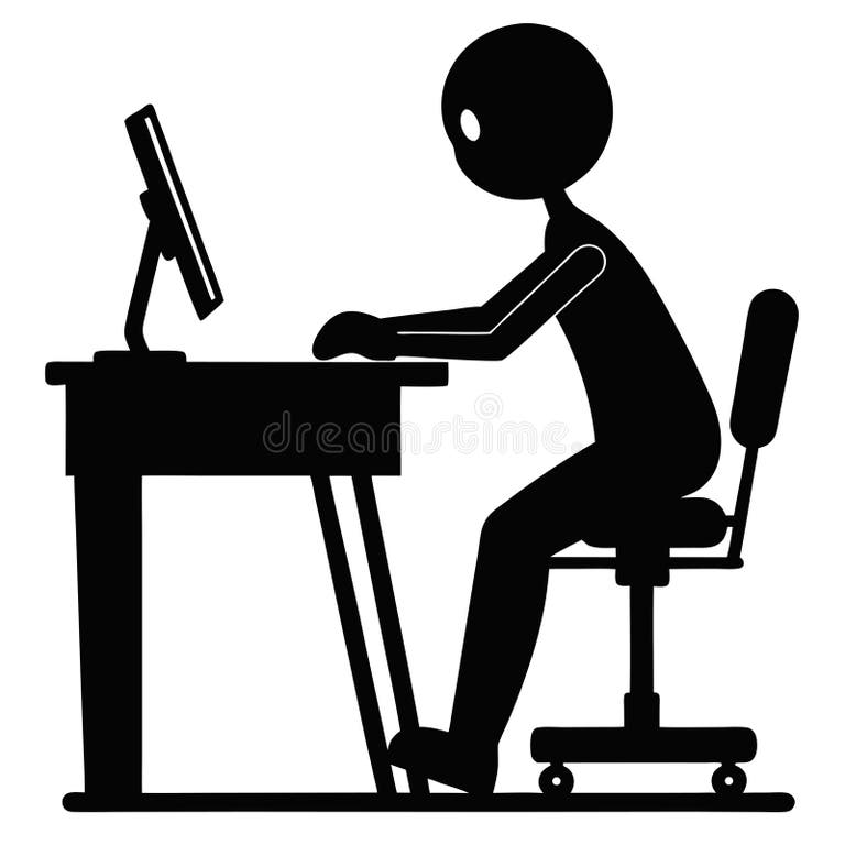 Office Worker, Man Working on Computer Desk, Vector Illustration. Stock ...