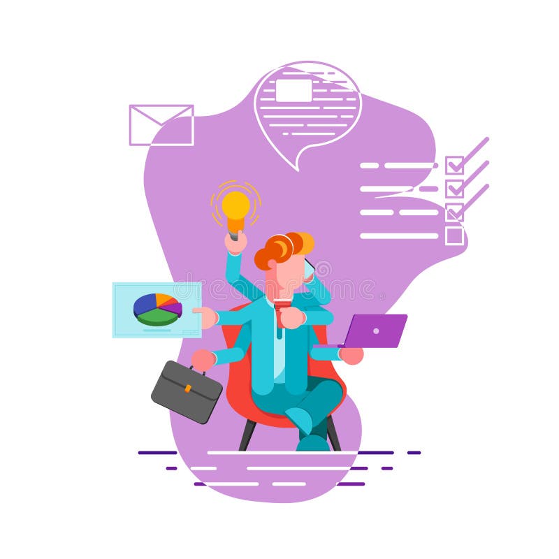 Office Worker with Many Hands Doing Several Actions at the Same Time ...