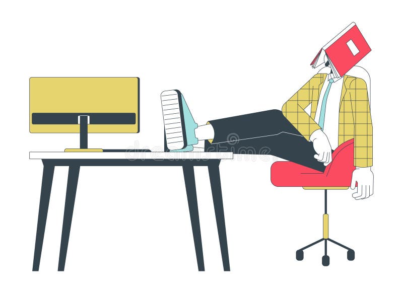 Office Worker Napping at Workplace 2D Linear Cartoon Character Stock ...