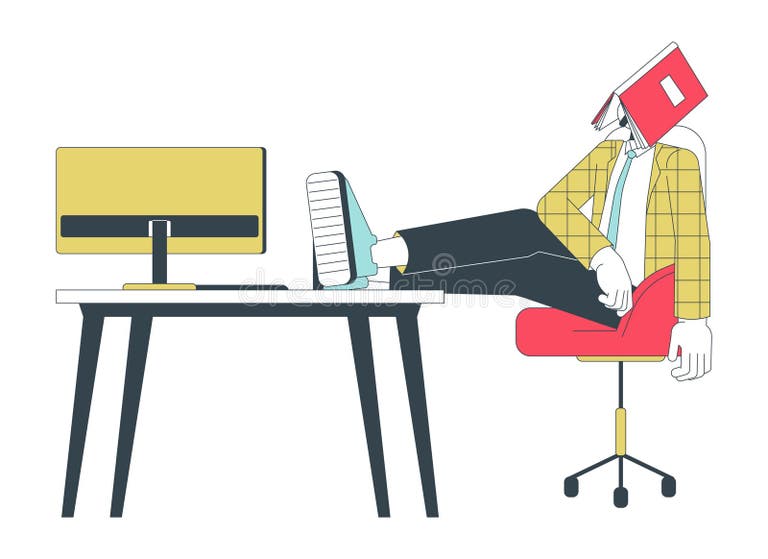 Office Worker Napping at Workplace 2D Linear Cartoon Character Stock ...