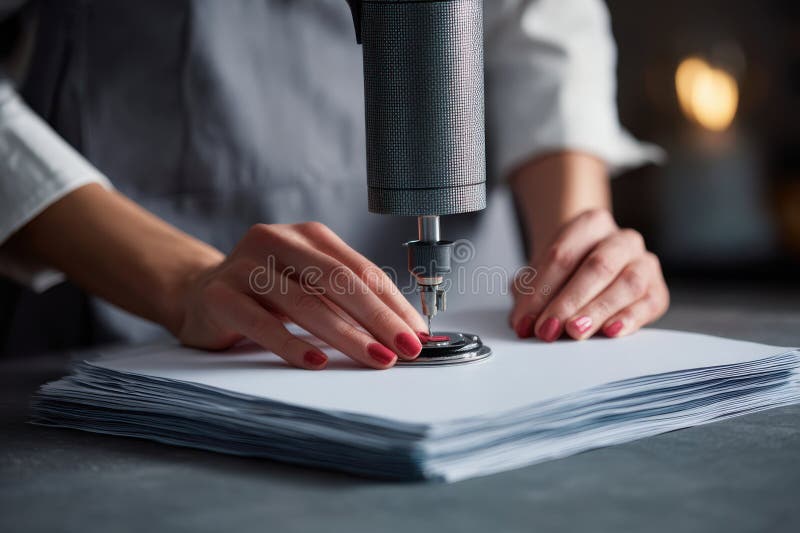 Office Worker or Notary Signing and Stamping a Stack of Documents Stock ...