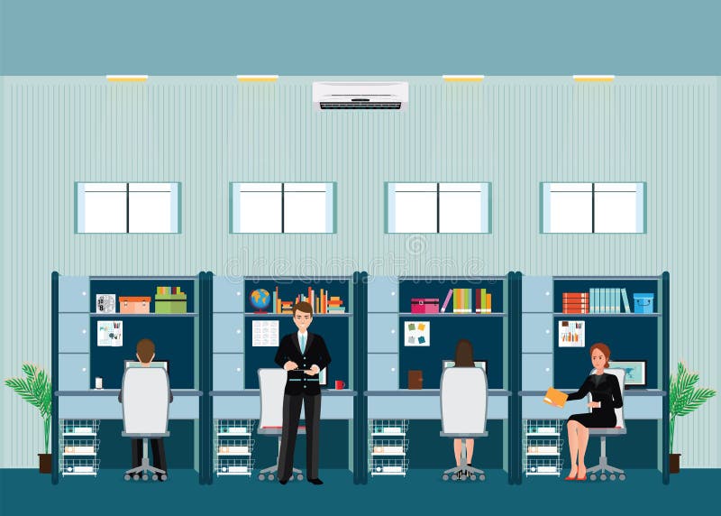 Office Worker with Office Desk and Business Meeting or Teamwork. Stock ...