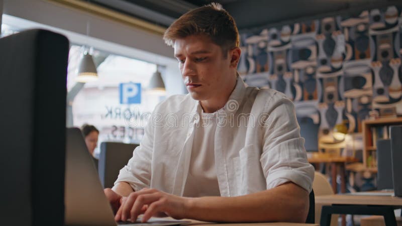 Man Opening Laptop and Starts Typing on Keyboard of Computer, Close-up ...