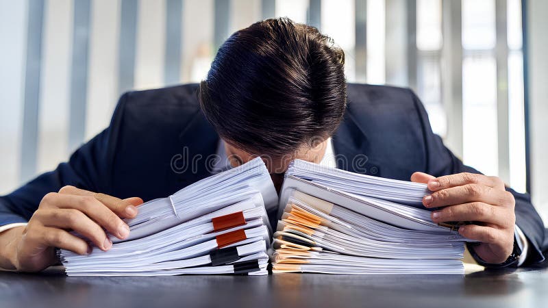 Office Worker with a Pile of Papers on His Desk. Man in the Office with ...