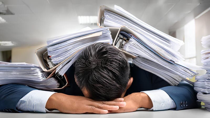 Office Worker with a Pile of Papers on His Desk. Man in the Office with ...