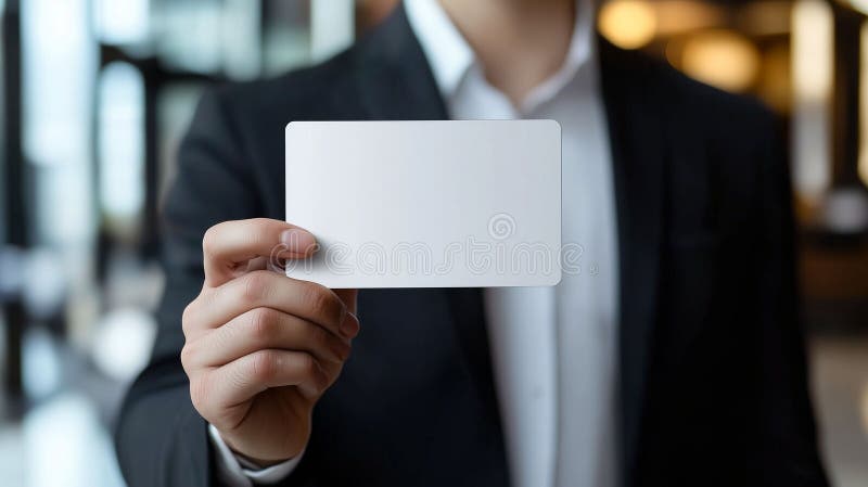Office Worker Presenting a Blank ID Card in a Modern Work Environment ...
