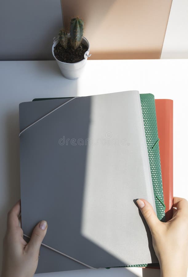 An Office Worker Puts Folders with Valuable Contracts on the Table for ...