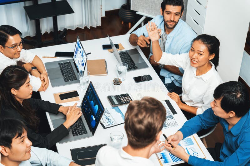 Office Worker Raise Hand Up Asking for Question during Business Meeting ...