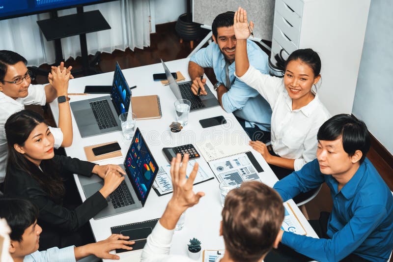 Office Worker Raise Hand Up Asking for Question during Business Meeting ...