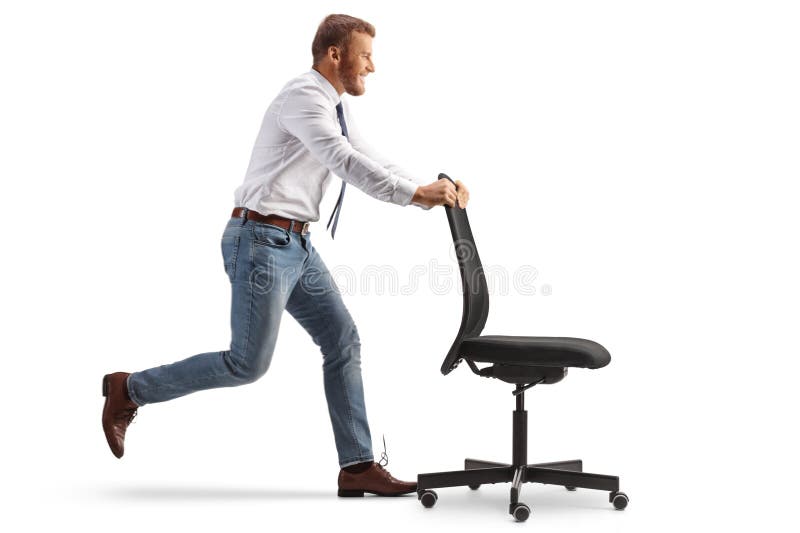 Office Worker Running and Pushing a Desk Chair Stock Image - Image of ...