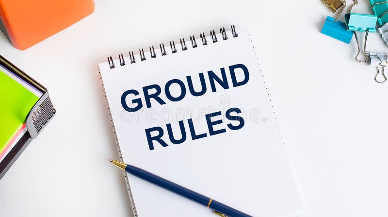 Office Worker S Desk, Notepad with GROUND RULES Text, Pen, Stationery ...