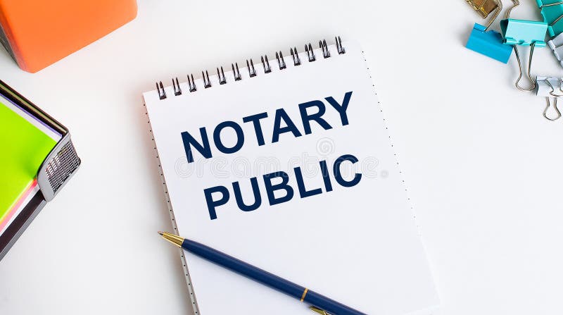 Office Worker S Desk, Notepad with NOTARY PUBLIC Text, Pen, Stationery ...