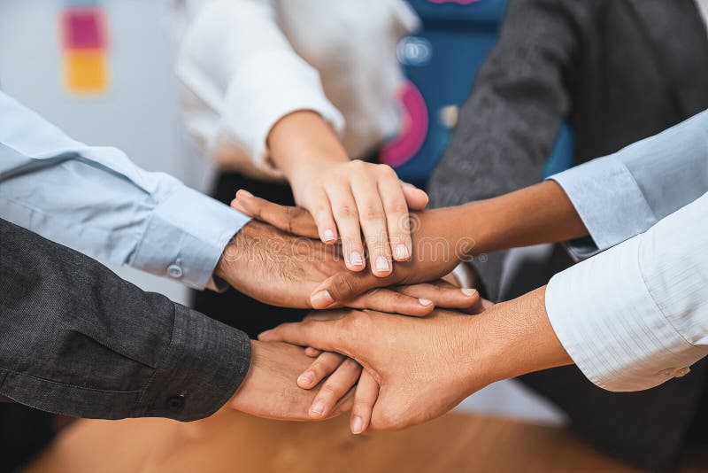 Office Worker& X27;s Hand Stack Shows Solidarity in Workplace. Concord ...