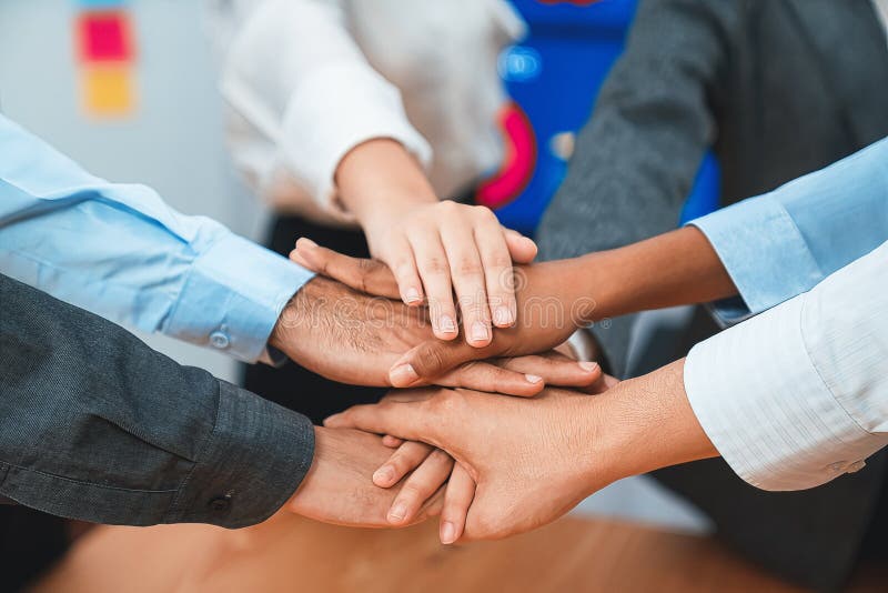 Office Worker& X27;s Hand Stack Shows Solidarity in Workplace. Concord ...