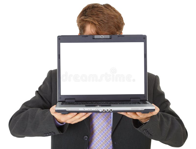 Man behind laptop stock image. Image of protecting, caucasian - 5212737
