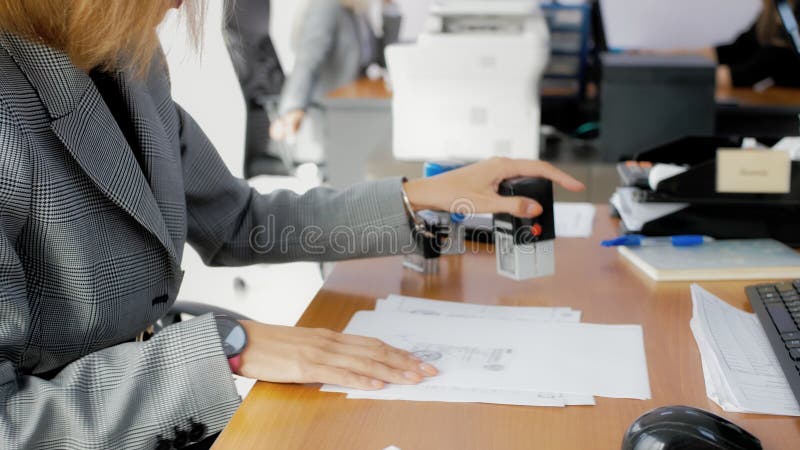Office Worker Signs Documents and Stamps. Documentation, Reporting ...