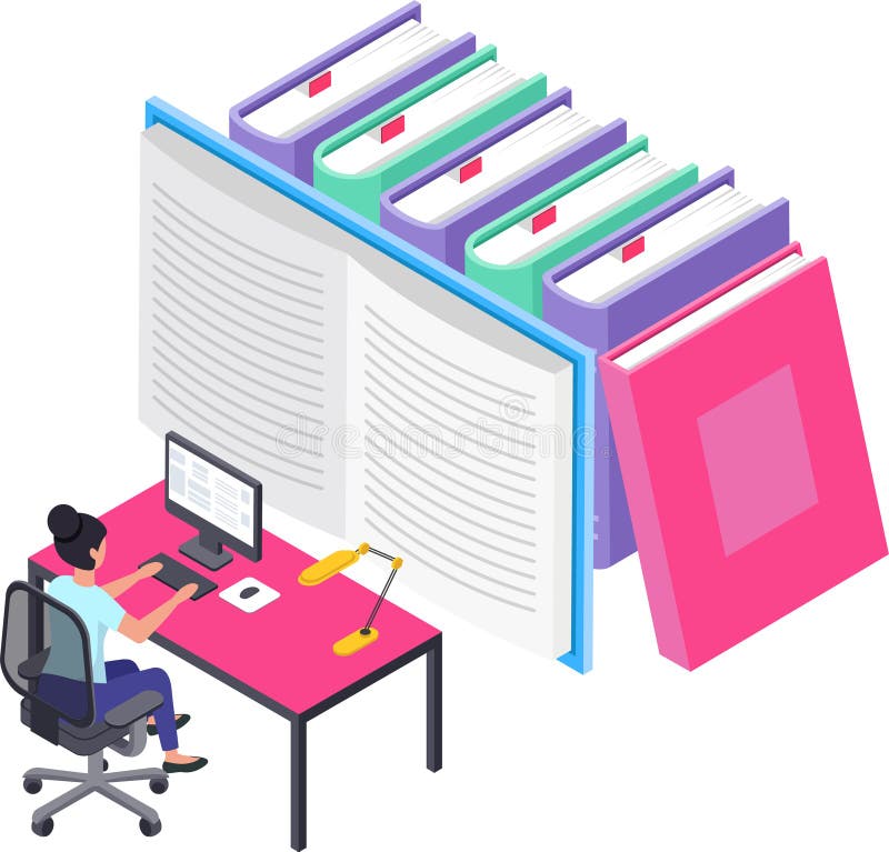 Office Worker Sitting at a Desk, Engaging with a Computer and Desk Lamp ...