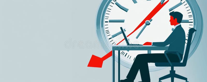 Office Worker Sitting at Desk with Large Clock in the Background ...