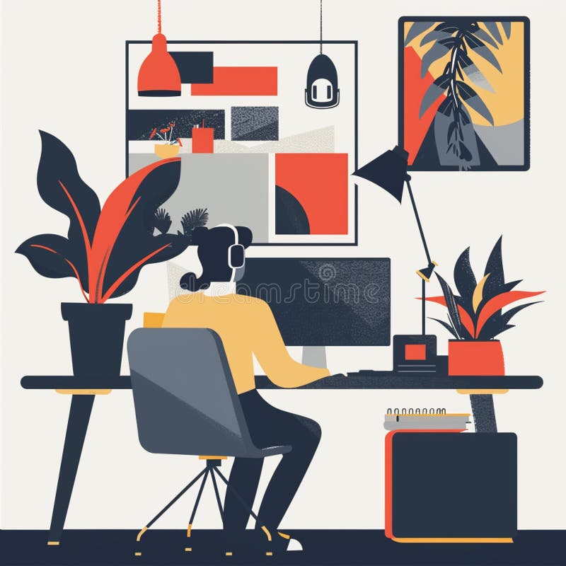 Office Worker Sitting at the Desk, Working on the Computer. Location ...