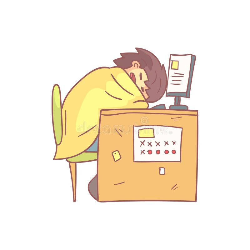 Office Worker Sleeping at Work Wrapped in Blanket Stock Vector ...