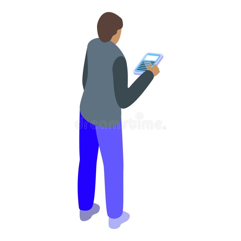 Office Worker Standing Using a Smartphone App in Isometric View Stock ...