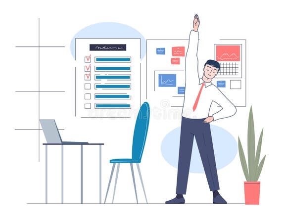 Office Worker Stretching after Task Completion. Vector Illustration ...