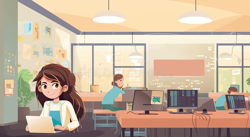 Office Worker and Students Sitting in Front of Computer in Co Working ...