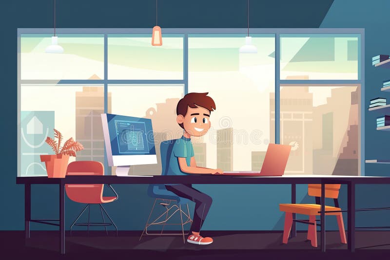 Office Worker and Students Sitting in Front of Computer in Co Working ...