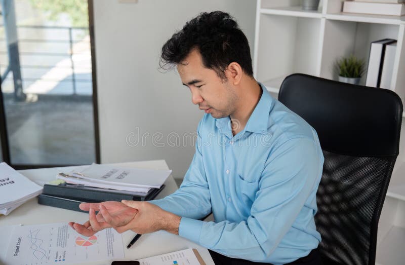 Office Worker Experiencing Muscle Pain and Discomfort Due To Office ...