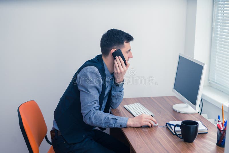 Office Worker Takes an Order by Phone Stock Image - Image of corporate ...