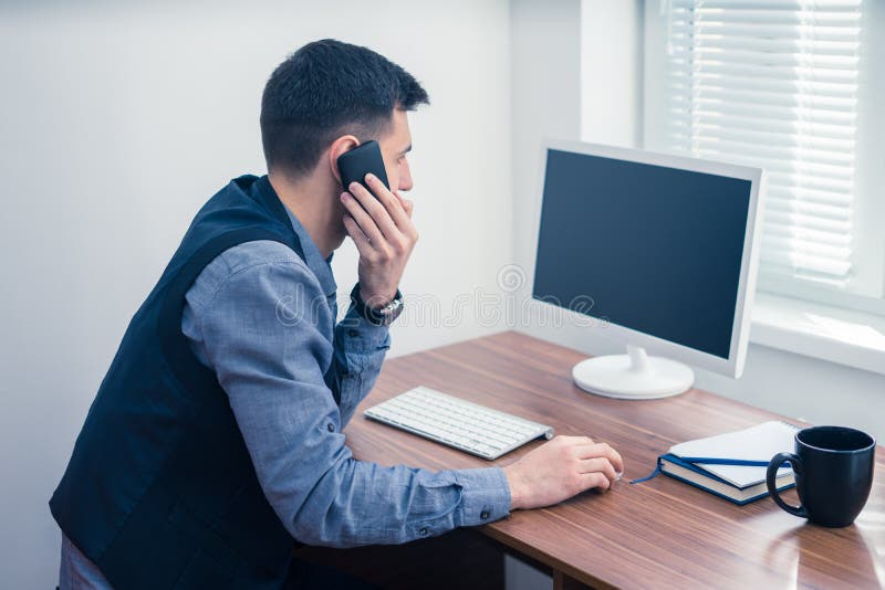 Office Worker Takes an Order by Phone Stock Image - Image of green ...