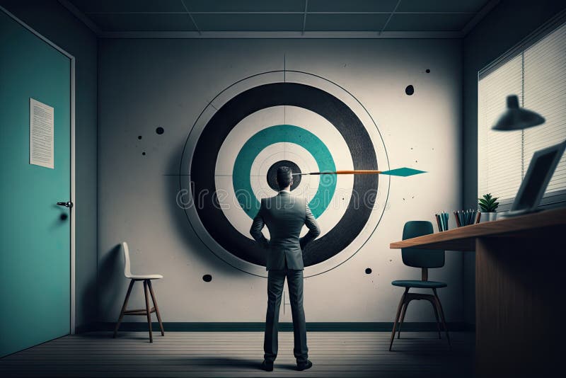 Office Worker, Taking Aim at Bullseye with Dart from Across the Room ...