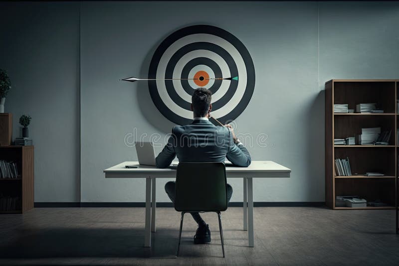 Office Worker, Taking Aim at Bullseye with Dart from Across the Room ...