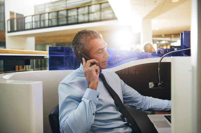 Office Worker Talking Phone and Browsing Laptop Stock Photo - Image of ...