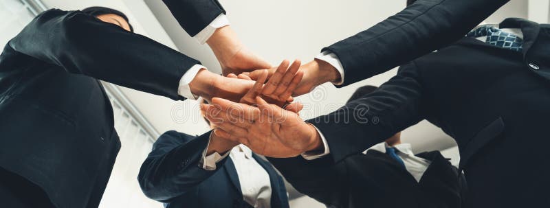 Office Worker Team Stacking Hand Together Symbolize Successful Teamwork ...