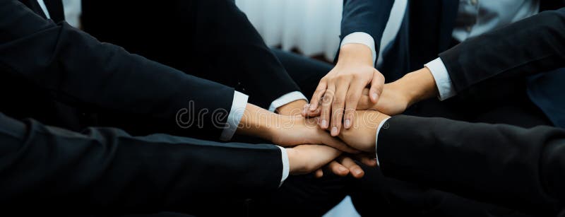 Office Worker Team Stacking Hand Together Symbolize Successful Teamwork ...