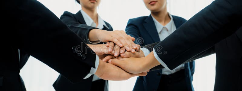 Office Worker Team Stacking Hand Together Symbolize Successful Teamwork ...